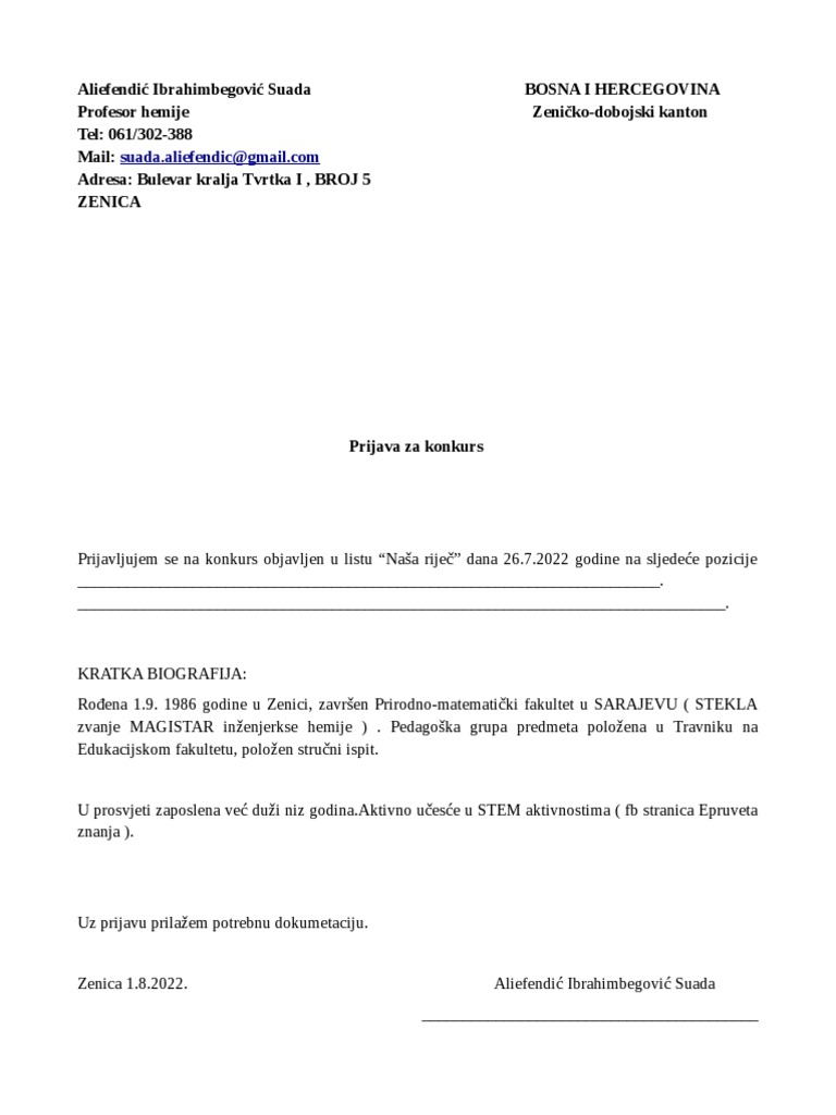 Prijava Za Konkurse | PDF