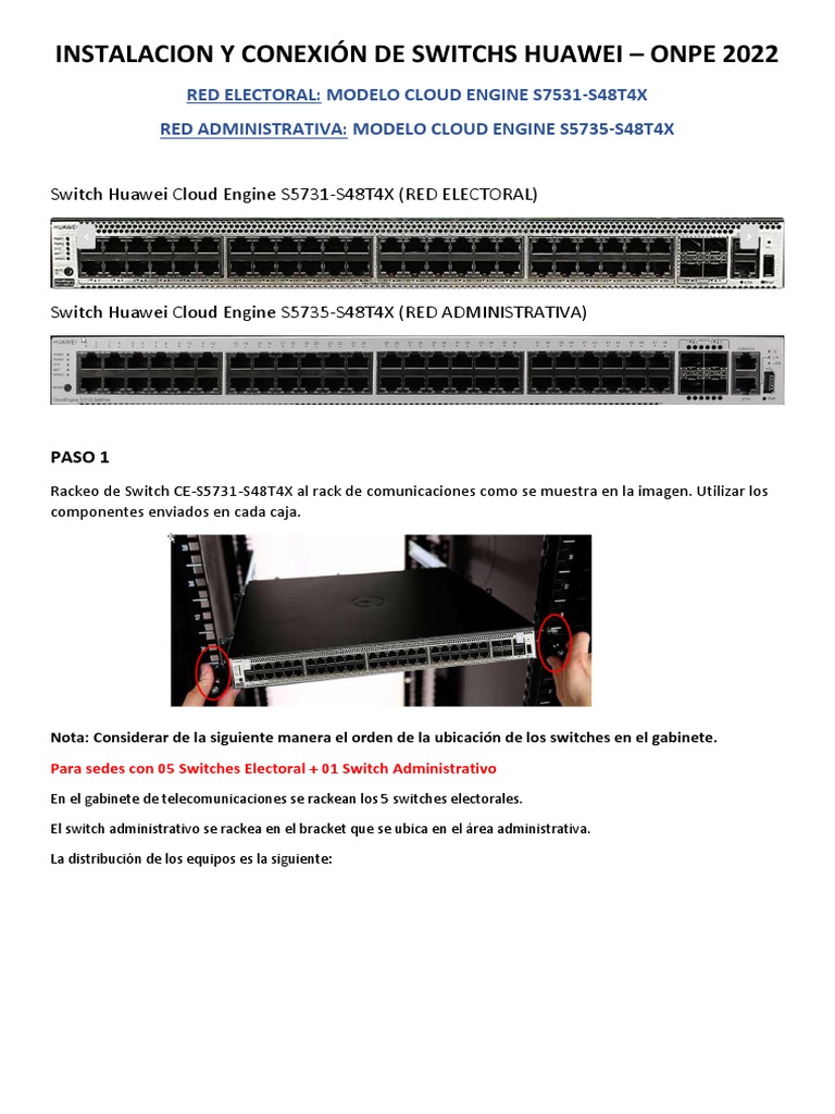 Manual de Conexión de Switch Huawei Cloudengine s5731-s48t4x (Sede 05 Switches Onpe + 01 Switch ...