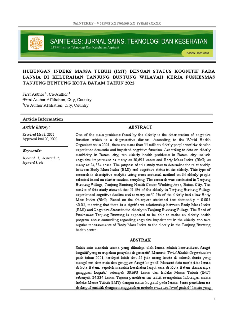 Tugas Template - Jurnal Saintekes | PDF | Health Sciences | Cognition