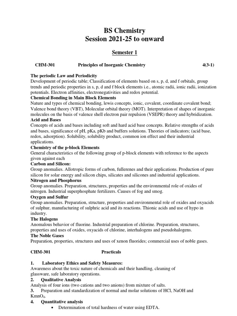 BS Chemistry Syllabus Final 2021-25 .. | PDF | Isomer | Evolution