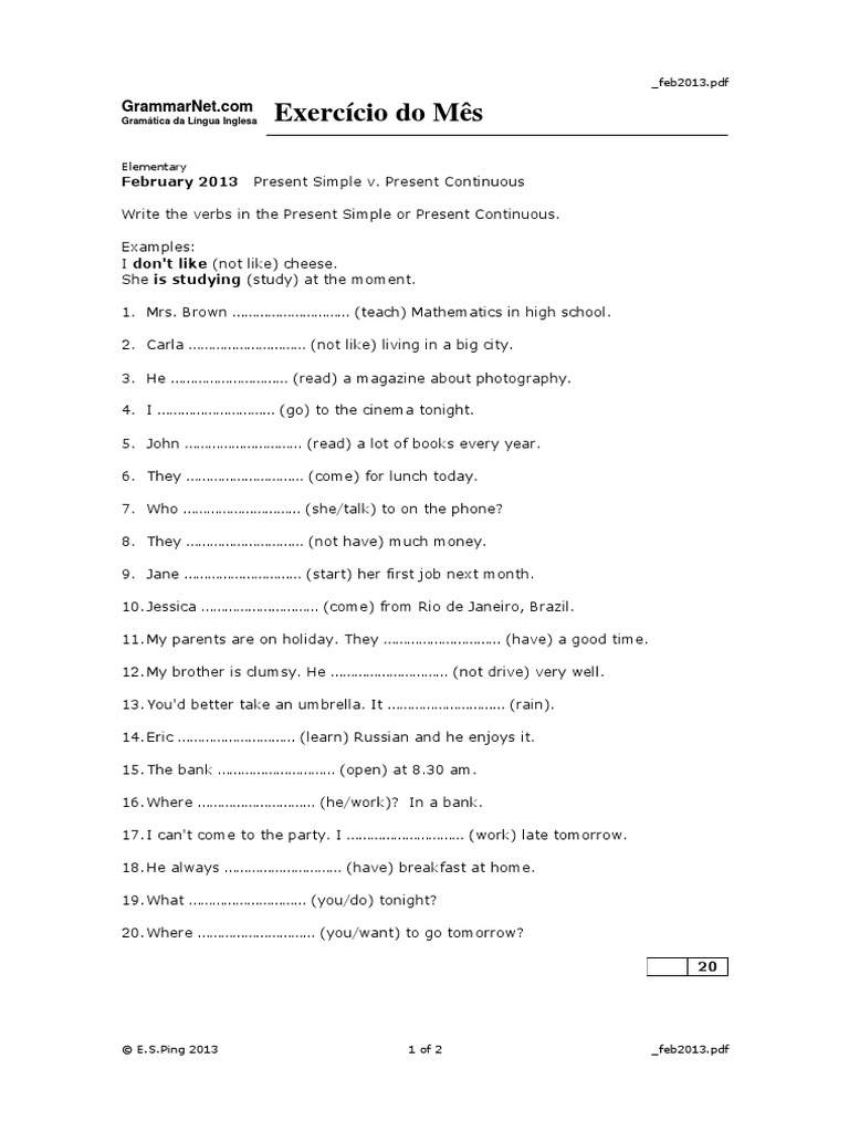 Present Simple-Cont | PDF | Language Arts & Discipline | Foreign Language Studies