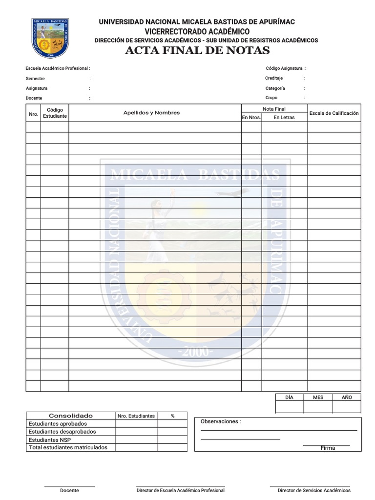 Diseño Acta Notas | PDF