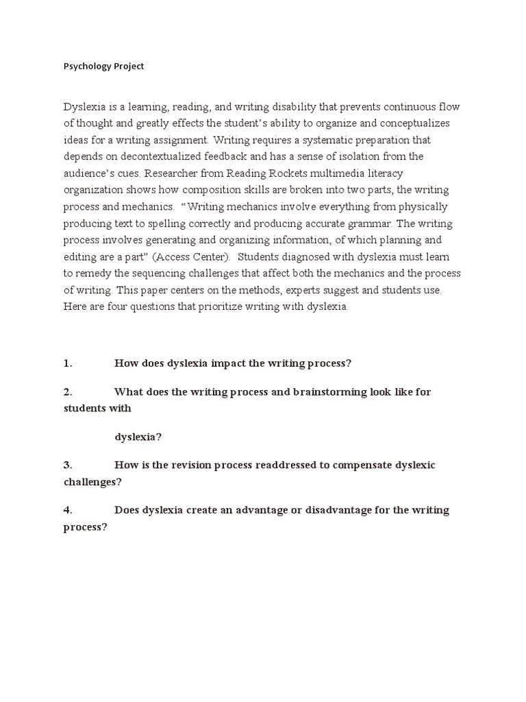 Psychology Project | PDF | Dyslexia | Writing