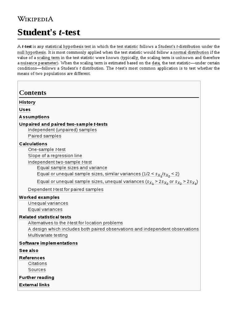 6.2-Students_t-test | PDF | Student's T Test | Variance