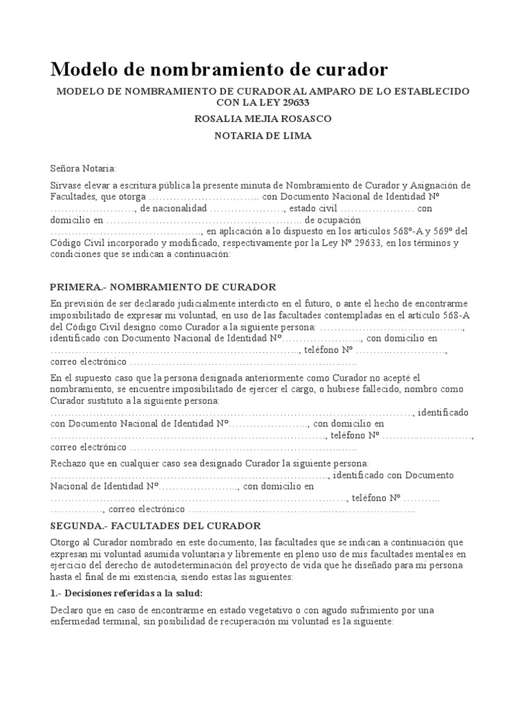 Modelo de Curatela - 01 | PDF | Guardián legal | Demanda judicial