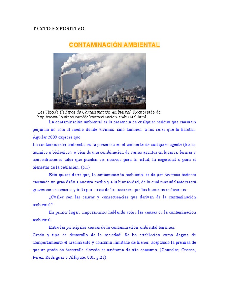 Texto Expositivo | PDF | Contaminación | Entorno natural