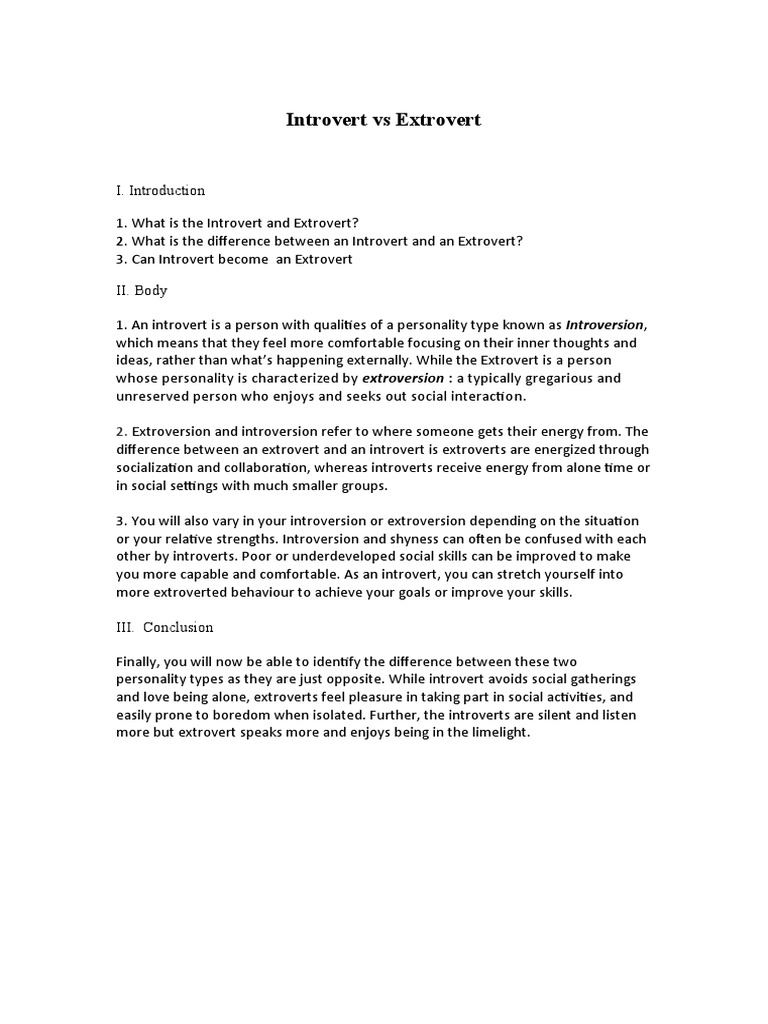 Introvert Vs Extrovert | PDF | Career & Growth