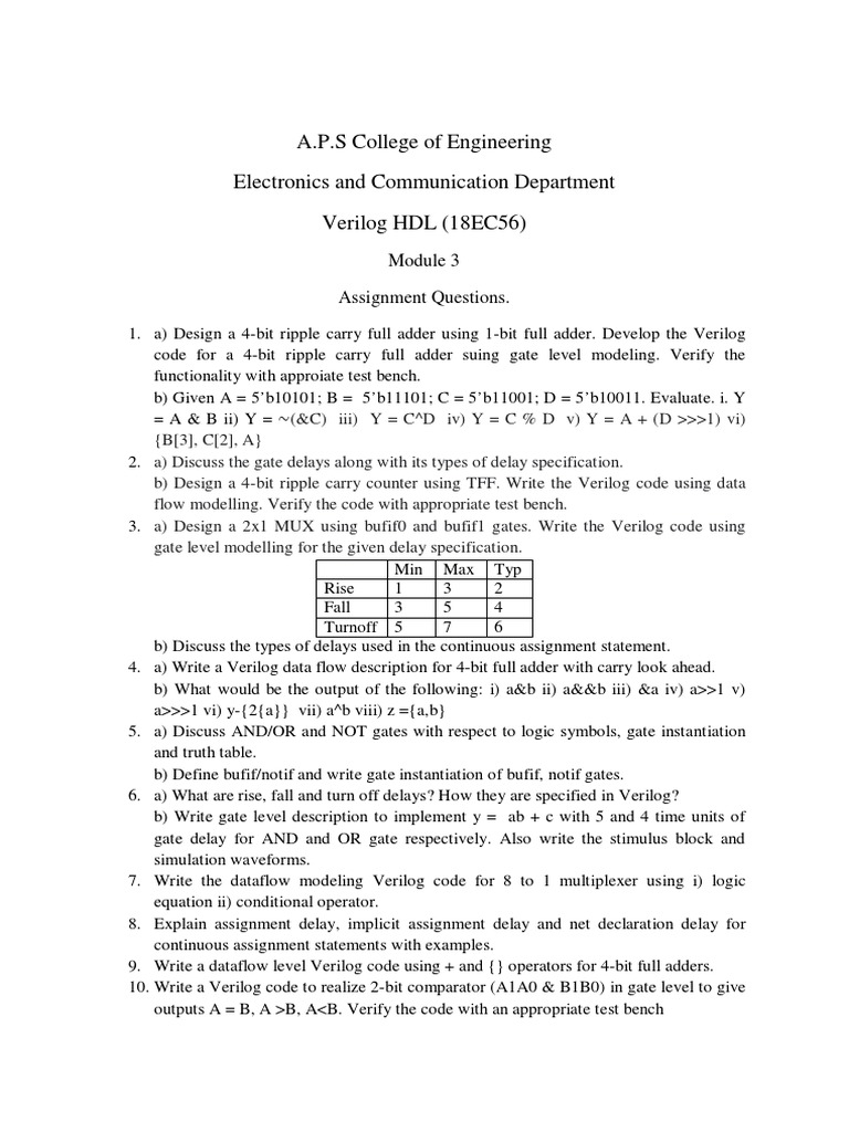Verilog Hdl Assignment Module 3 Pdf Hardware Description Language Systems Engineering
