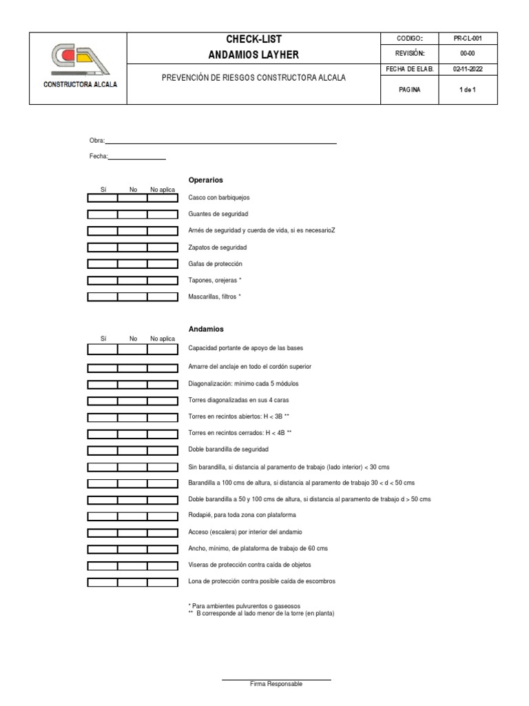 Check-list de seguridad para andamios Layher | PDF