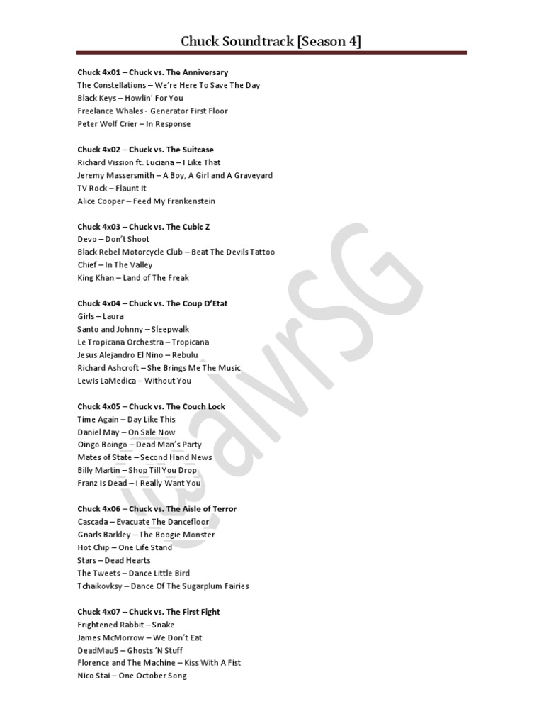 Chuck Season 4 Soundtrack List | PDF | Mystery, Thriller & Crime Fiction