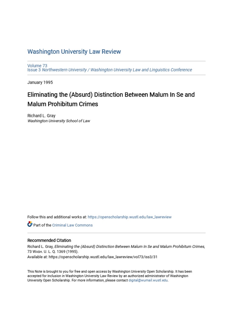 Malum In Se vs. Malum Prohibitum | PDF | Crimes | Crime & Violence