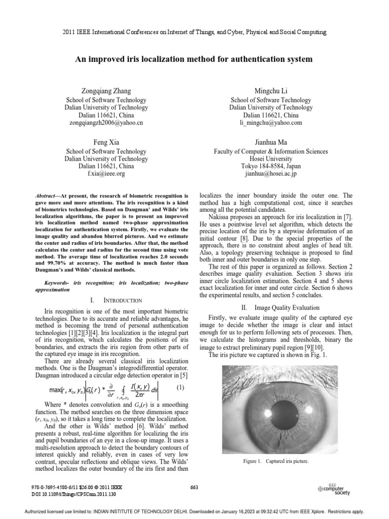 An Improved Iris Localization Method For Authentication System Pdf