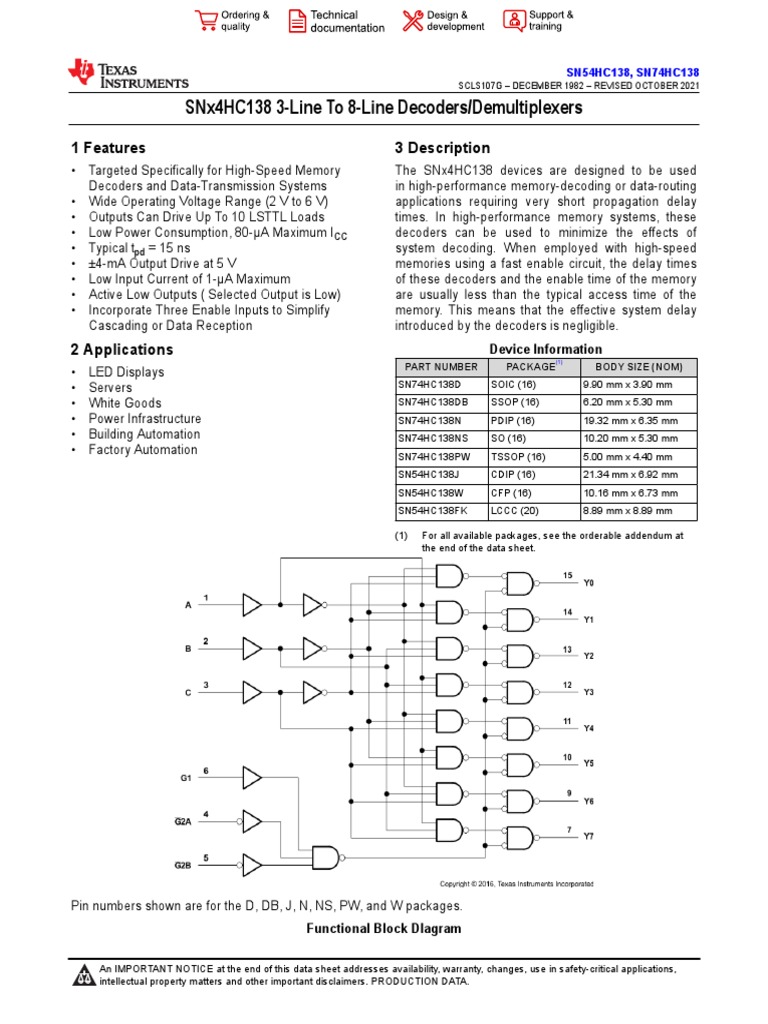 sn74hc138 Datasheet | PDF | Electrostatic Discharge | Electronics