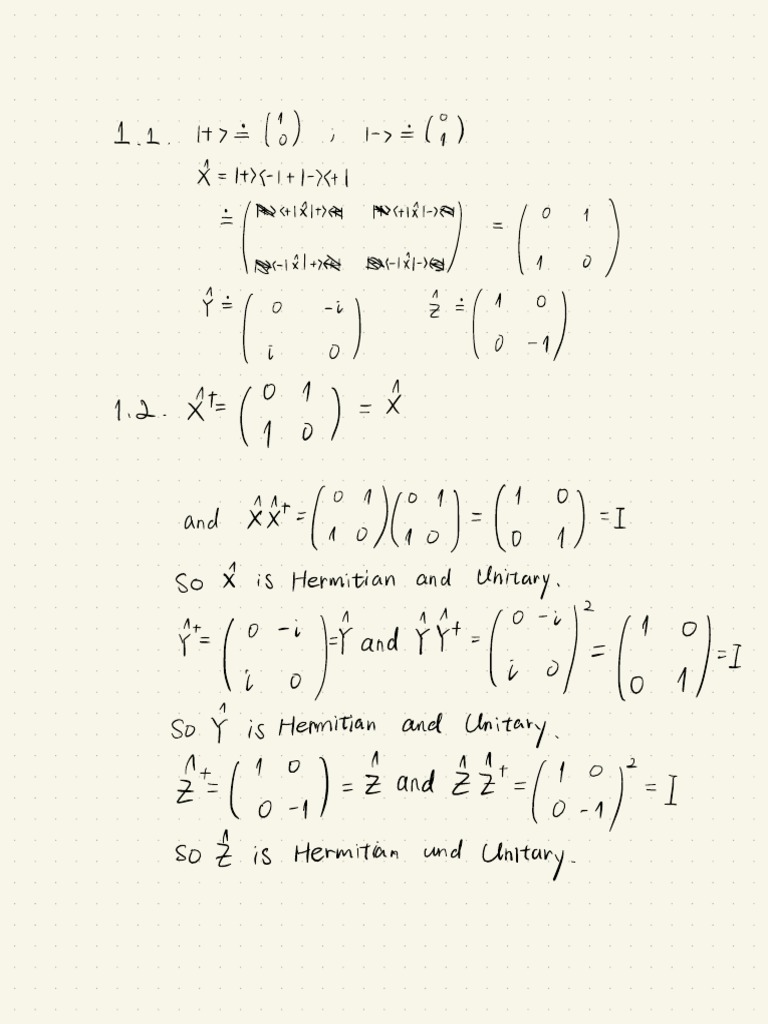 Hermitian And Unitary Properties Of Matrices Pdf Matrix Theory
