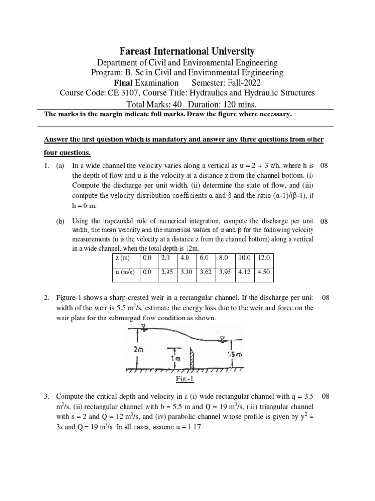 Fareast International University Civil Engineering Final Exam | PDF ...
