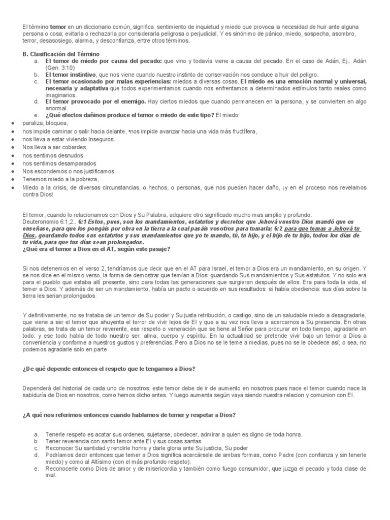 Clasificación y Significado del Temor | PDF | Temor | Dios