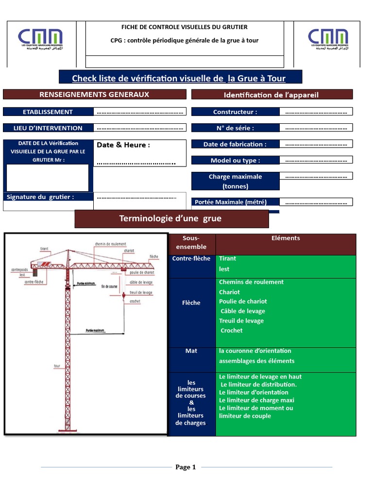Check Liste Controle Grue CMM | PDF | Grue (Machine) | Équipement