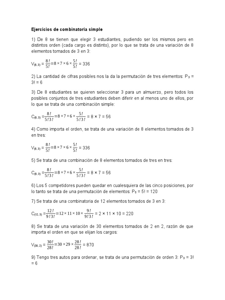 Ejercicios de Combinatoria Simple | PDF