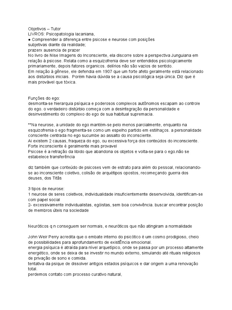 Psicopatologia: Psicose e Neurose em Foco | PDF | Psicose | Pensamento