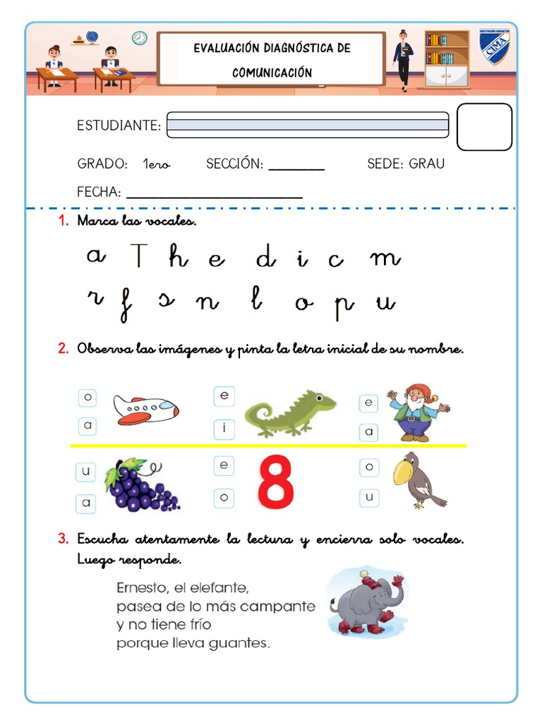 Evaluación Diagnóstica Comunicación Primer Grado Pdf
