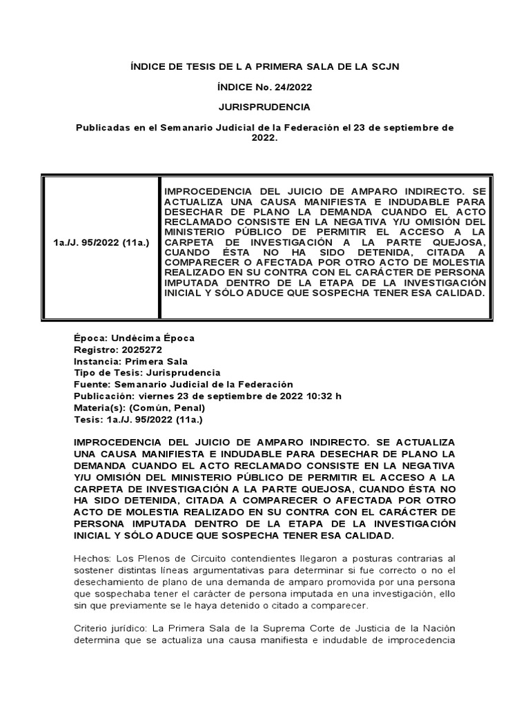 Índice 24-2022 Primera Sala Scjn | PDF | Caso de ley | Gobierno
