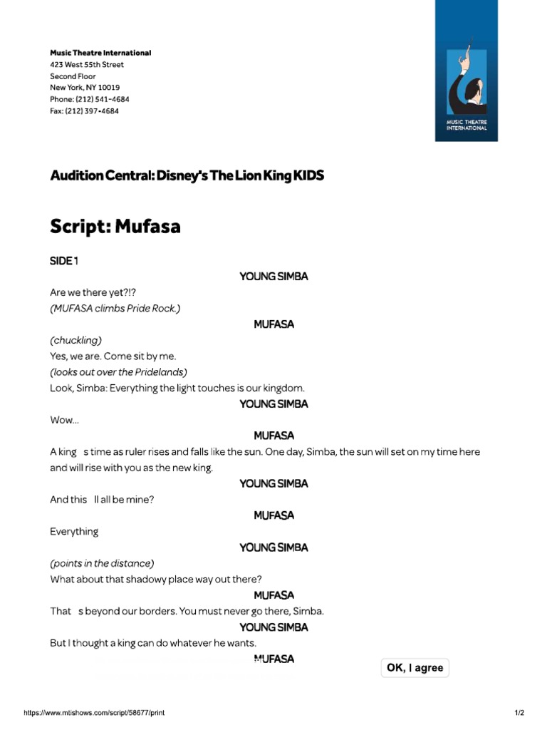 Lion King Kids Audition Side - Mufasa and Young Simba | PDF