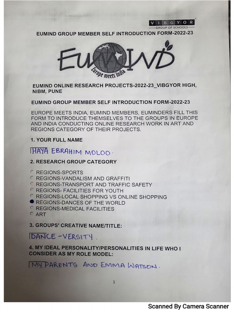 Haya Self Introductory Form | PDF
