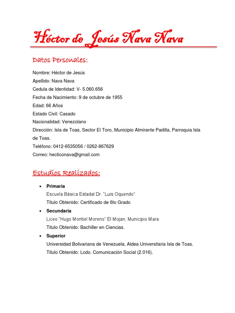 Curriculum Héctor Nava | PDF | Alcalde | Política de venezuela