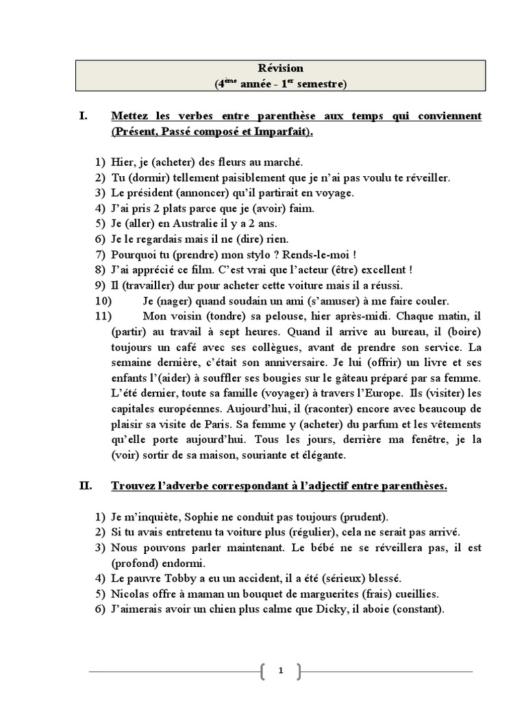 Révision de grammaire française | PDF | Complément d'objet | Verbe