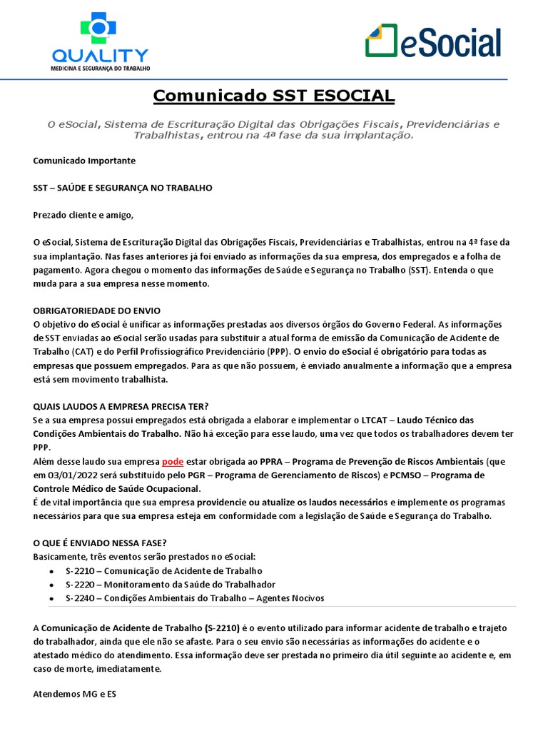 Comunicado SST Esocial | PDF