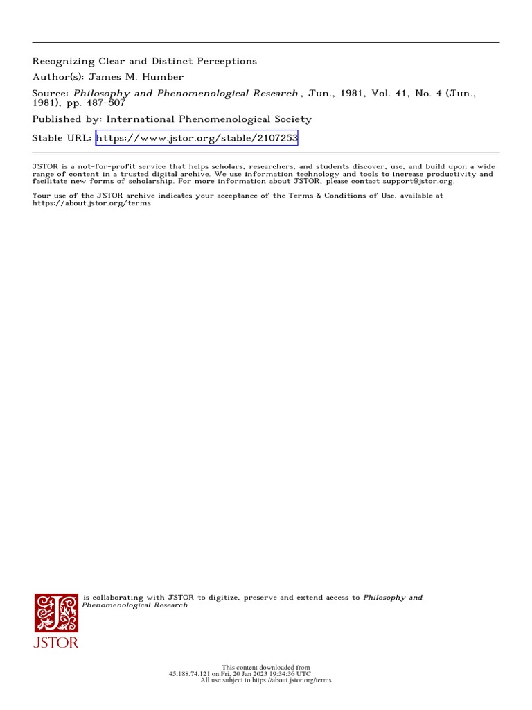 Recognizing Clear and Distinct Perceptions | PDF | Idea | Substance Theory