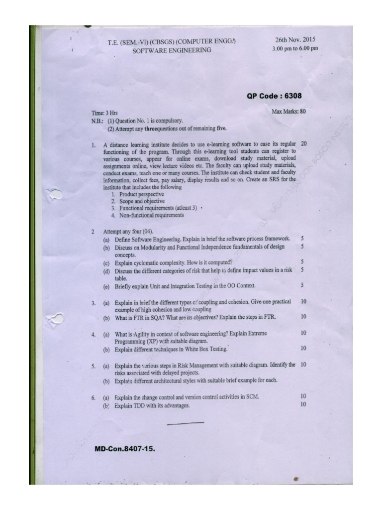 TE-Comps SEM6 SE DEC15 | PDF