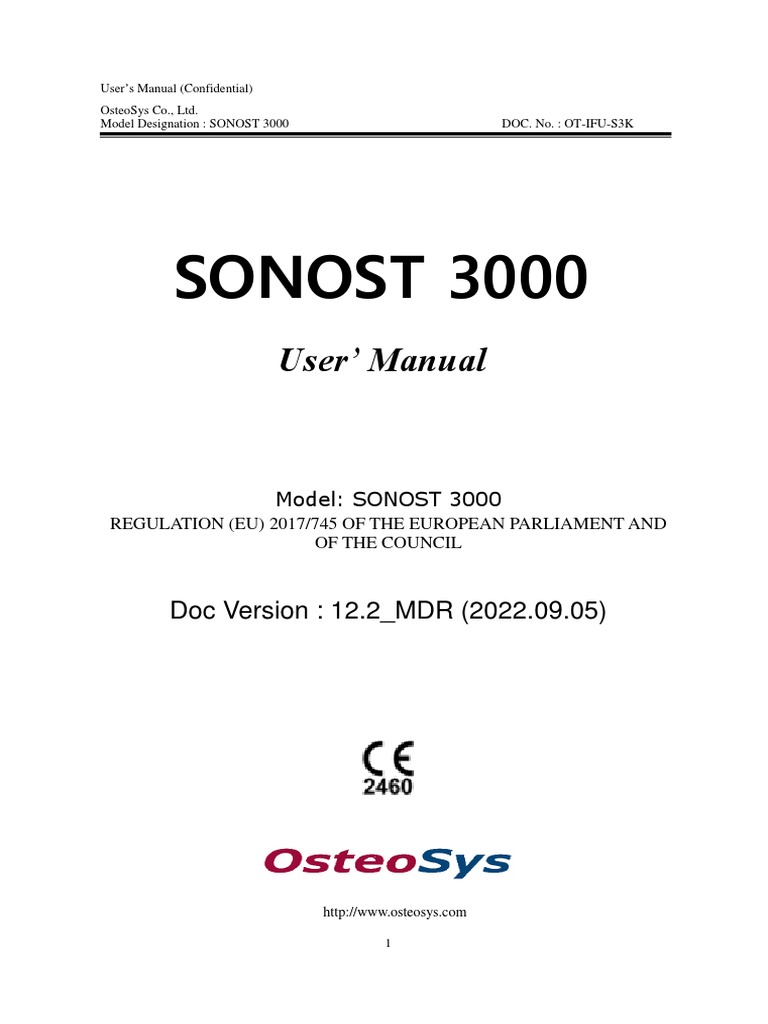 SONOST 3000 Ultrasound Manual | PDF | Osteoporosis | Power Supply