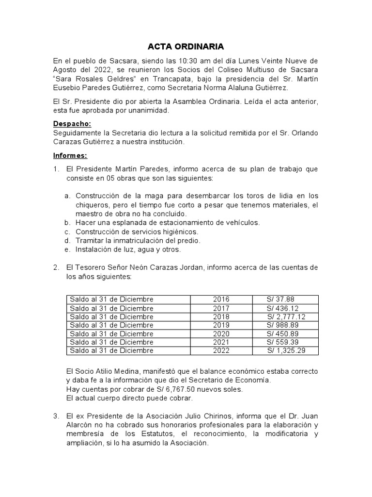 Acta Ordinaria | PDF | Justicia | Crimen y violencia