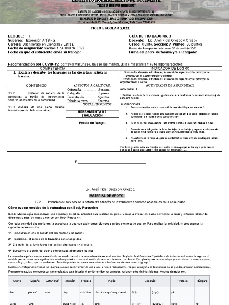 Guía 3. Bloque 1. Expresión Artística. 5o. Bach. Cc. y Ll. Sección A. 2022. | Descargar gratis ...