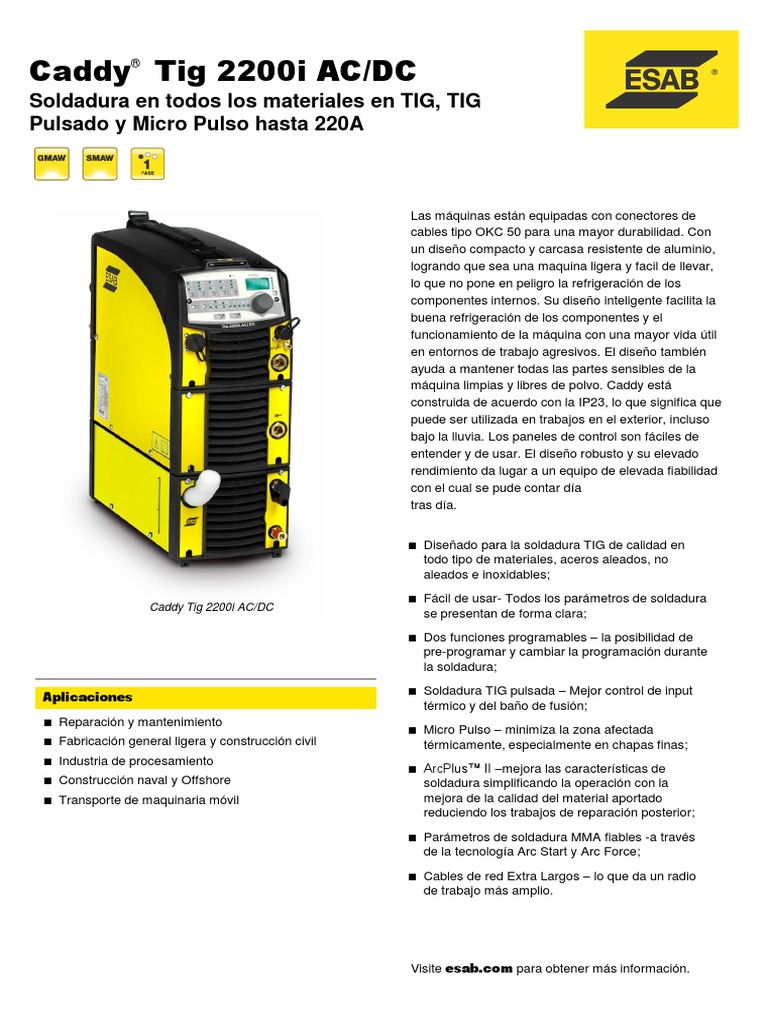 CADDY TIG 2200i AC-DC | PDF | Soldadura | Construcción