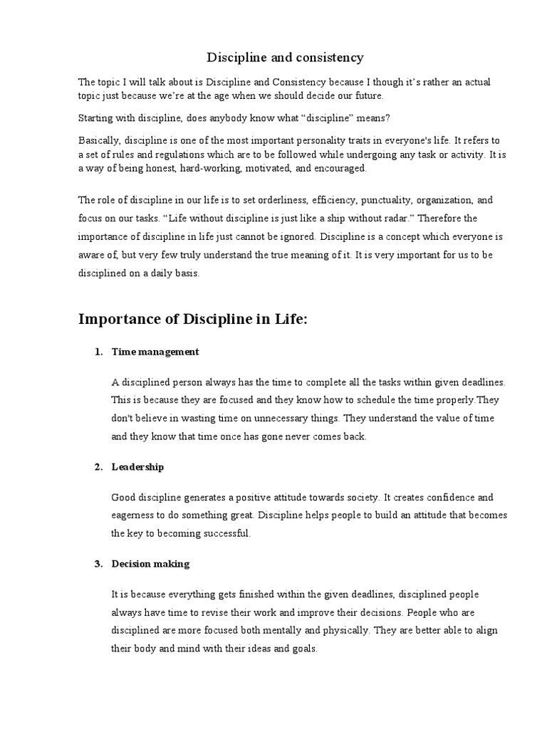 Discipline and Consistency Speech | PDF | Disciplines | Goal