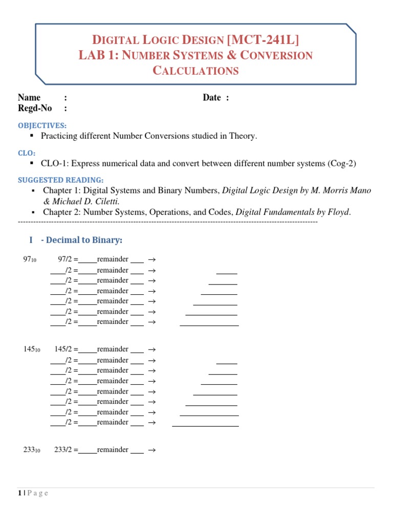 DLD Lab 01-Number System | Download Free PDF | Binary Coded Decimal | Mathematical Notation