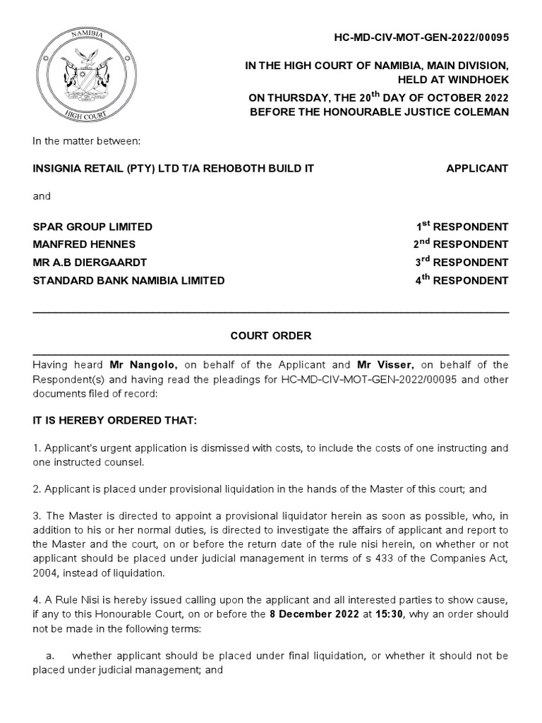 Court Order (Motion - General (High Court - MD) ) (Approved With Seal ...