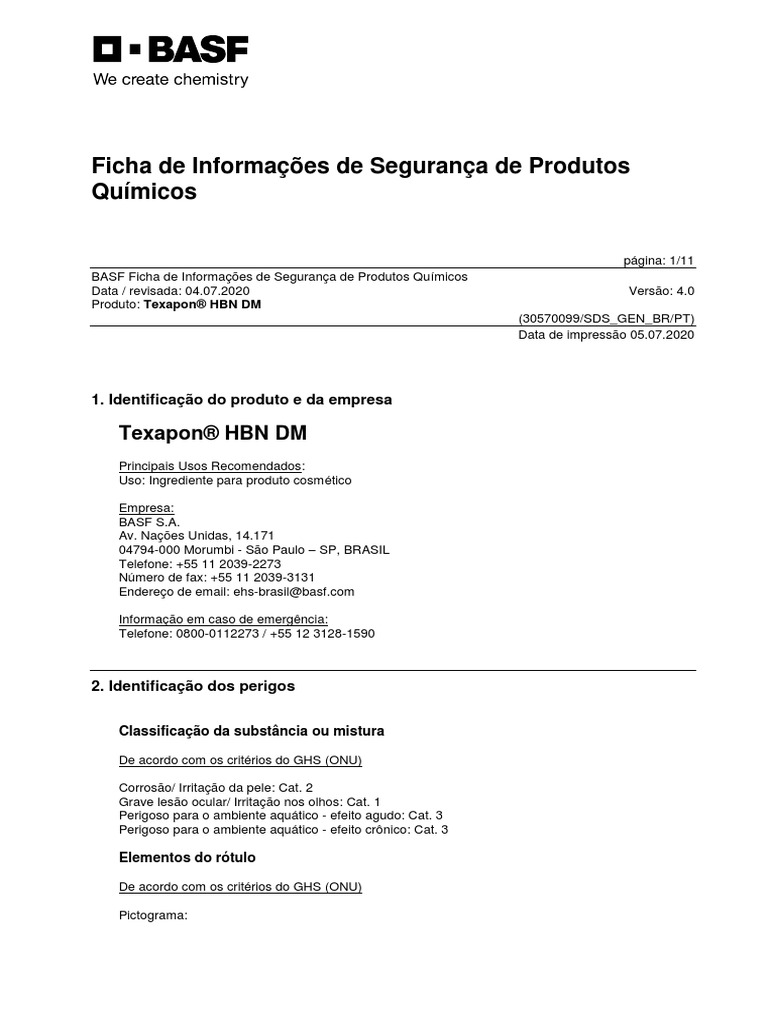 Texapon HBN DM | PDF | Solubilidade | Química