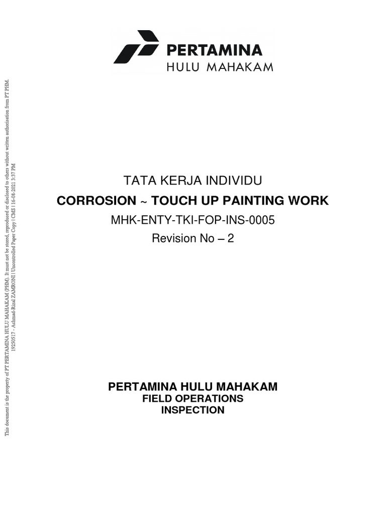 MHK ENTY TKI FOP INS 0005 (ENG) Touch Up Painting Work Procedure | PDF ... MHK ENTY TKI FOP INS 0005 (ENG) Touch Up Painting Work Procedure | PDF ...
