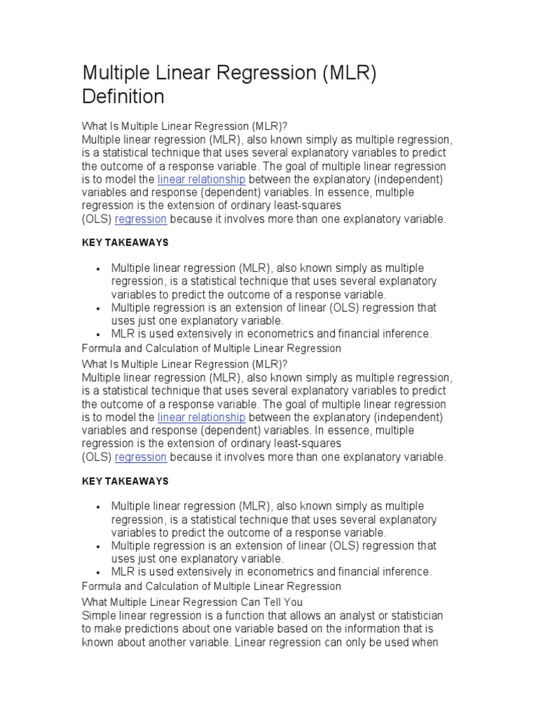 Multiple Linear Regression | PDF | Regression Analysis | Linear Regression