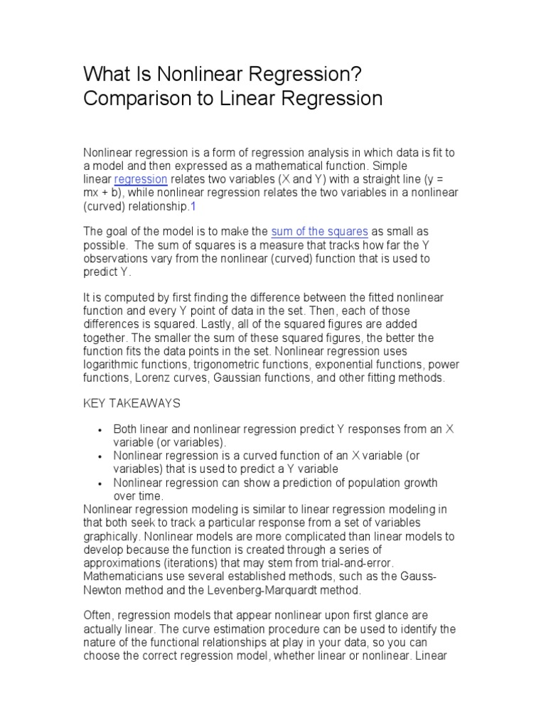 Nonlinear Vs Linear Regression Pdf