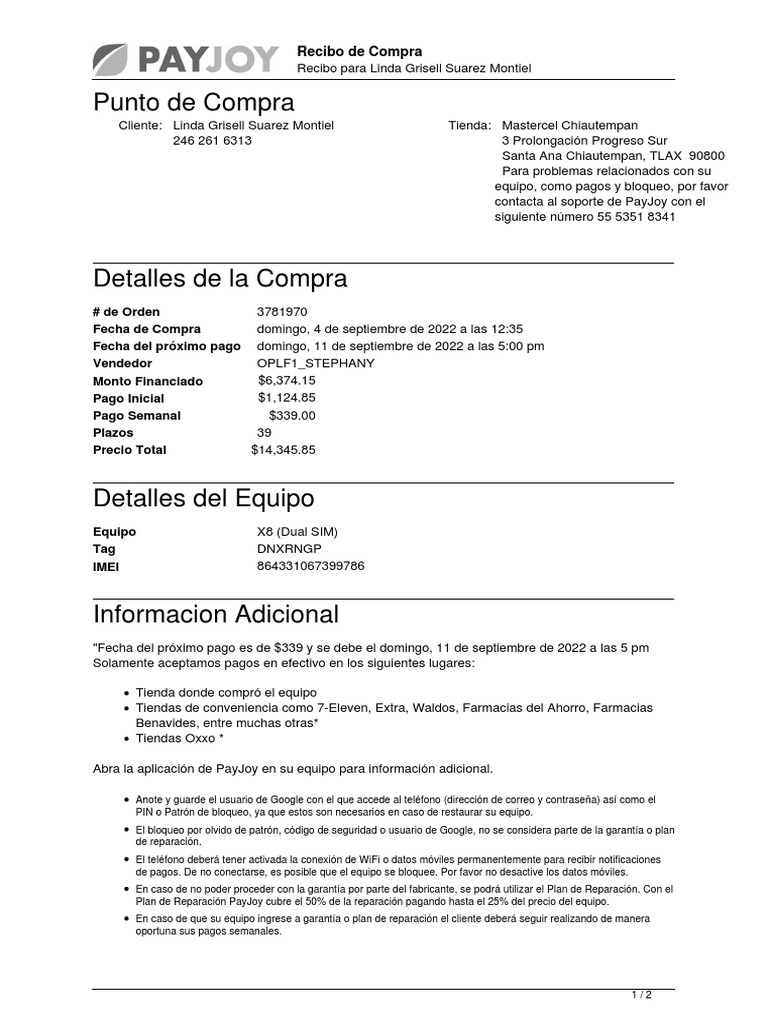 Recibo | PDF | Teléfonos móviles | Telecomunicaciones