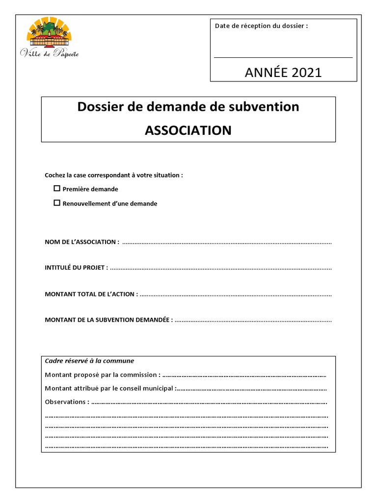 Dossier de Demande de Subvention Mairie 2021 | PDF | Subvention