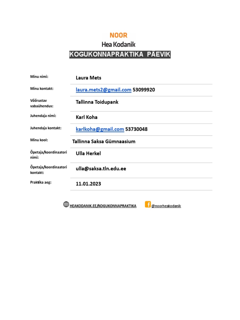 Kogukonnapraktika Päevik - Laura Mets | PDF