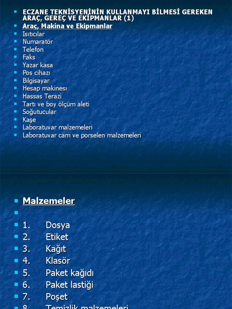 Eczane Teknikerinin Serbest Eczanede Kullandığı Araç Ve Gereçler | PDF