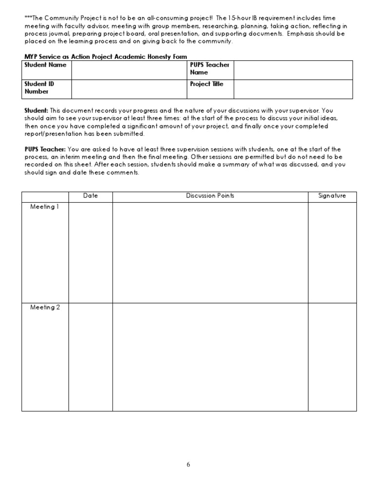 Myp Service As Action Project Academic Honesty Form | PDF
