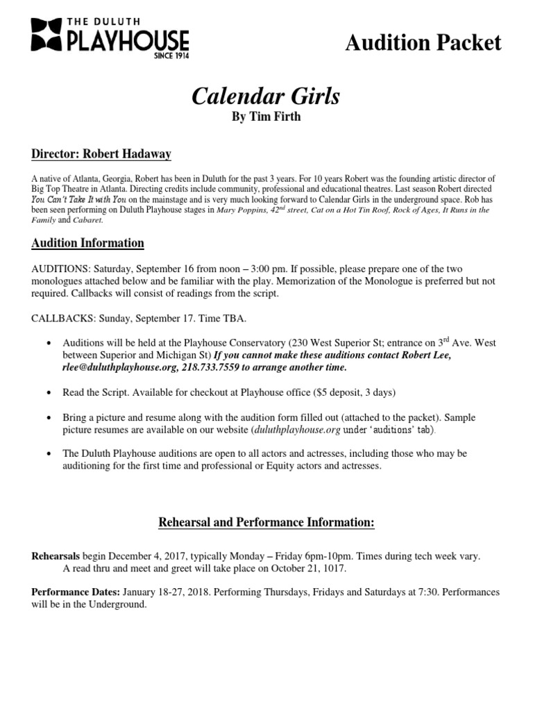 CalendarGirls Auditionpacket Revised | PDF | Audition