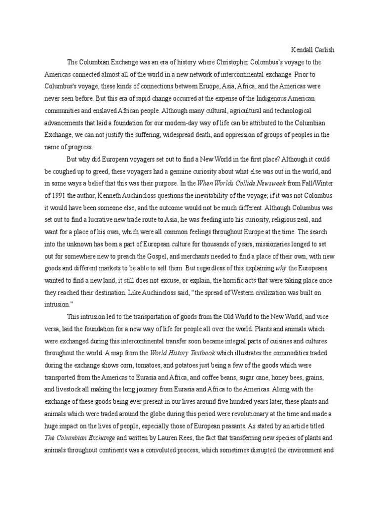 Colombian Exchange Essay | PDF | Christopher Columbus | Indigenous ...